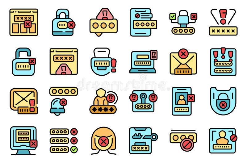 Wrong Password Icons Set Vector Flat Stock Vector - Illustration of ...
