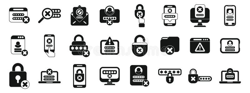 Wrong Password Icons Set Simple Vector. Lock Key Forget Stock Vector ...