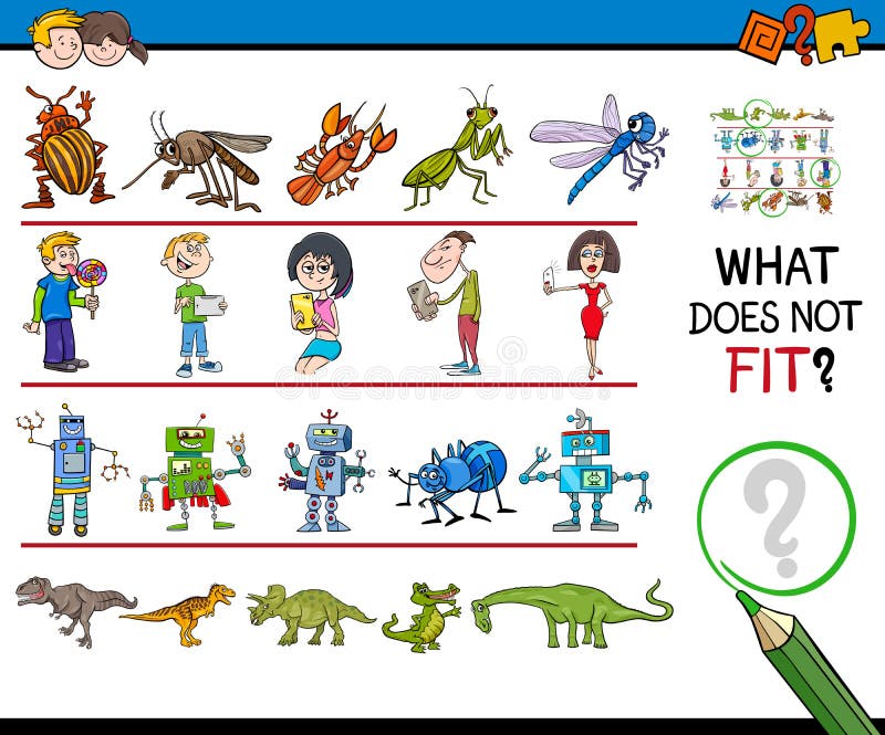 Cartoon Illustration Finding Improper Item Row Educational Game ...