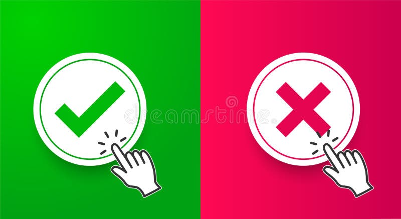 Wrong and Right Check Mark Button with Cursor. Vector Design Stock ...