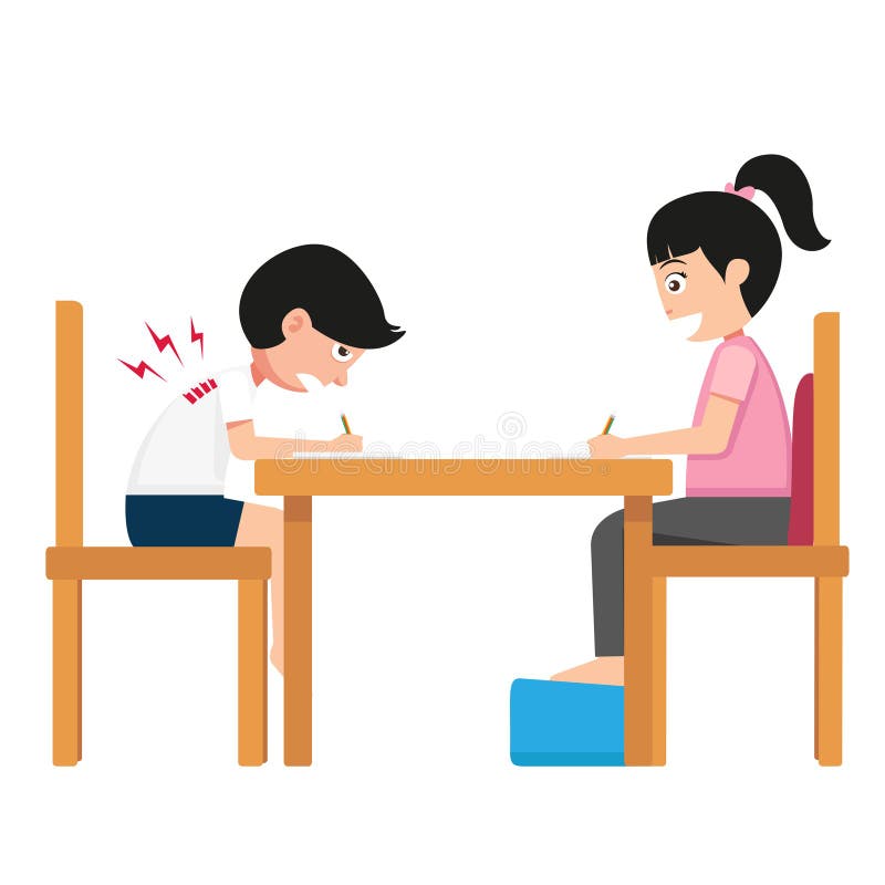 Wrong and Right Ways Positions for Sitting Writing on Book Illustration ...