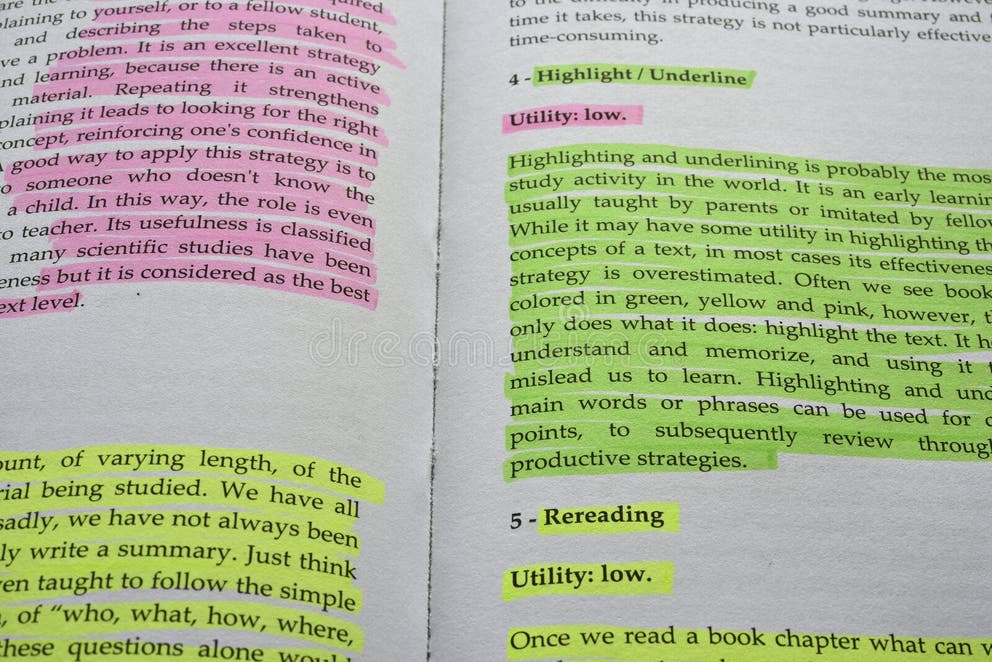 Wrong Technique To Use Highlighting Technique in a Book Stock Photo ...