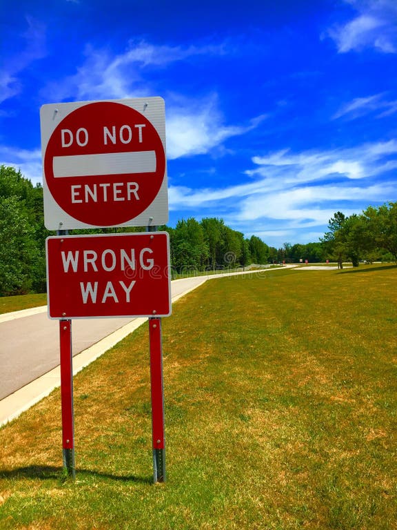 Wrong Way stock photo. Image of exit, sign, ramp, grass - 74724154