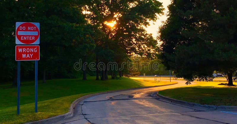 Wrong Way stock photo. Image of asphalt, setting, sign - 75161608