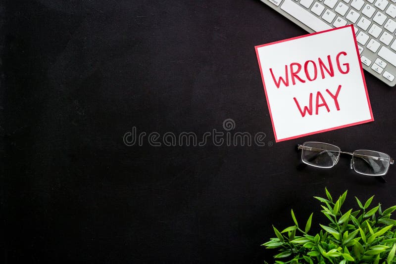 Wrong Way Icon on Office Desk - Black, Top View Copy Space Stock Image ...
