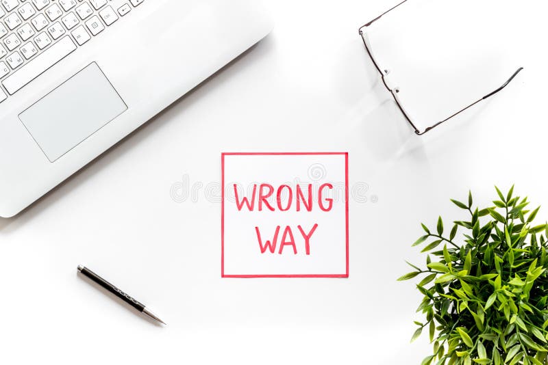 Wrong Way Icon on Office Desk - White, Top View Stock Image - Image of ...