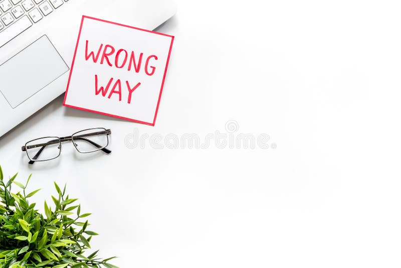 Wrong Way Icon on Office Desk - White, Top View Copy Space Stock Photo ...