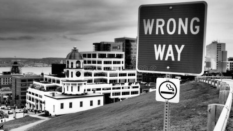 Wrong Way Sign on the Hill. Editorial Stock Photo - Image of nova ...