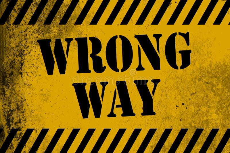 Wrong Way Sign Yellow with Stripes Stock Illustration - Illustration of ...