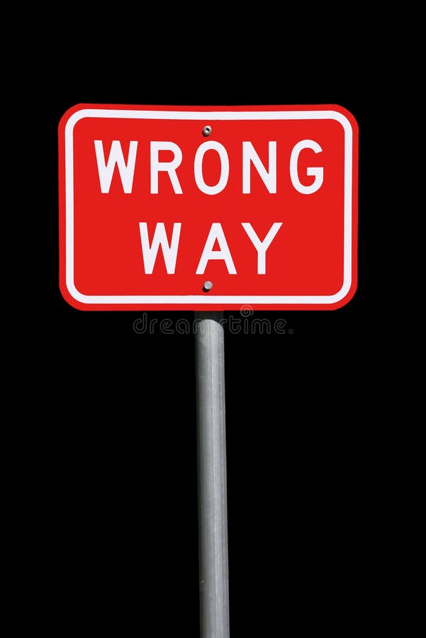 Wrong Way Traffic Sign - Isolated on Black Stock Photo - Image of metal ...