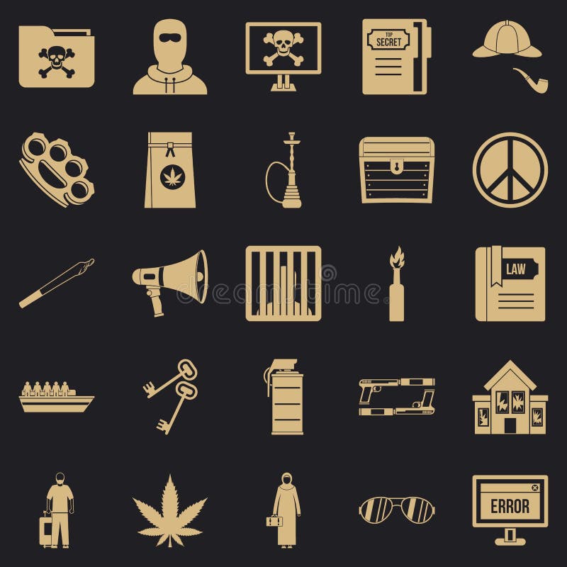 Wrongdoing Icons Set, Simple Style Stock Vector - Illustration of glass ...
