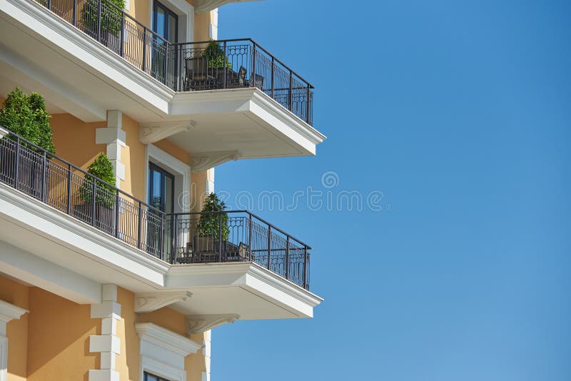 Wrought Balconies Railing in the Luxury House with Plants Stock Image ...