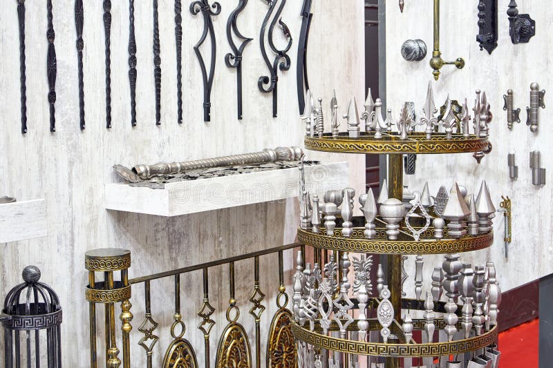Wrought Iron Fence Samples in Store Stock Image - Image of home, grill ...