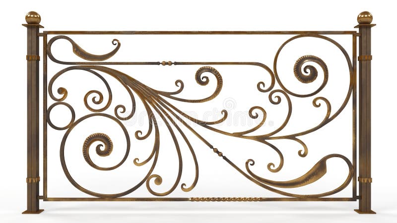 Wrought Iron Fence on White Background. 3d Render Stock Illustration ...