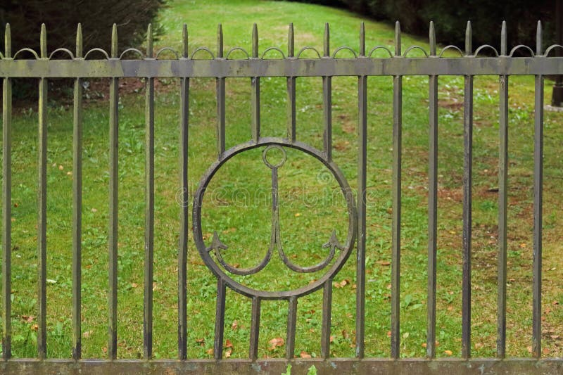 Wrought Iron Gate with an Anchor Symbol in a Circle Stock Image - Image ...