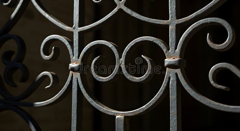 Wrought Iron Gate Detail with Scroll Design and Shadow Background Stock ...