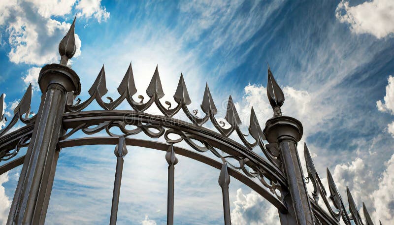 Wrought Iron Gate with Sharp Points on Blue Sky with Clouds ...