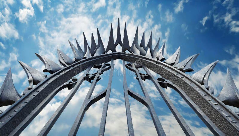 Wrought Iron Gate with Sharp Points on Blue Sky with Clouds ...