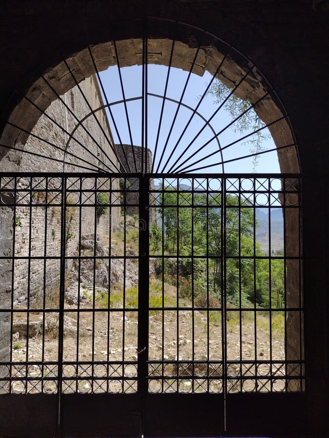 The Exit from the Castle is Closed by a Metal Gate Stock Photo - Image ...