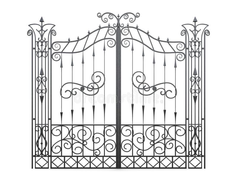 Wrought Iron Gate on White Background. Fence Front View Stock ...