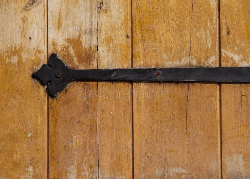 Wrought Iron Hardware Hinge on Vintage Stained Wood Stock Photo - Image ...