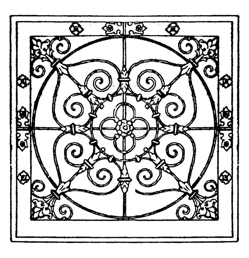 Wrought-Iron Square Panel is a Antic Pattern, Vintage Engraving Stock ...