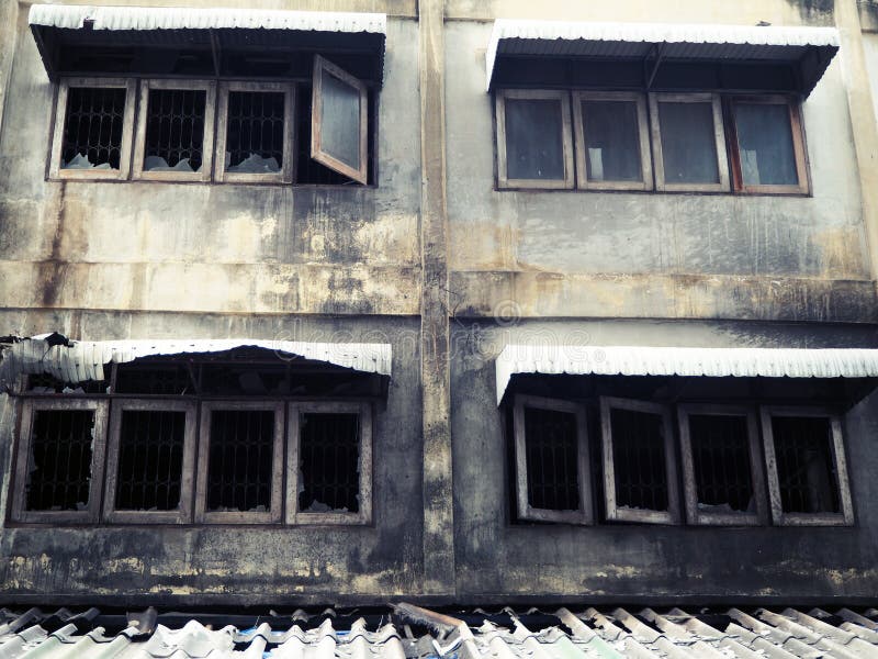 Wrought Iron Windows after Fire. Stock Image - Image of extinguish ...