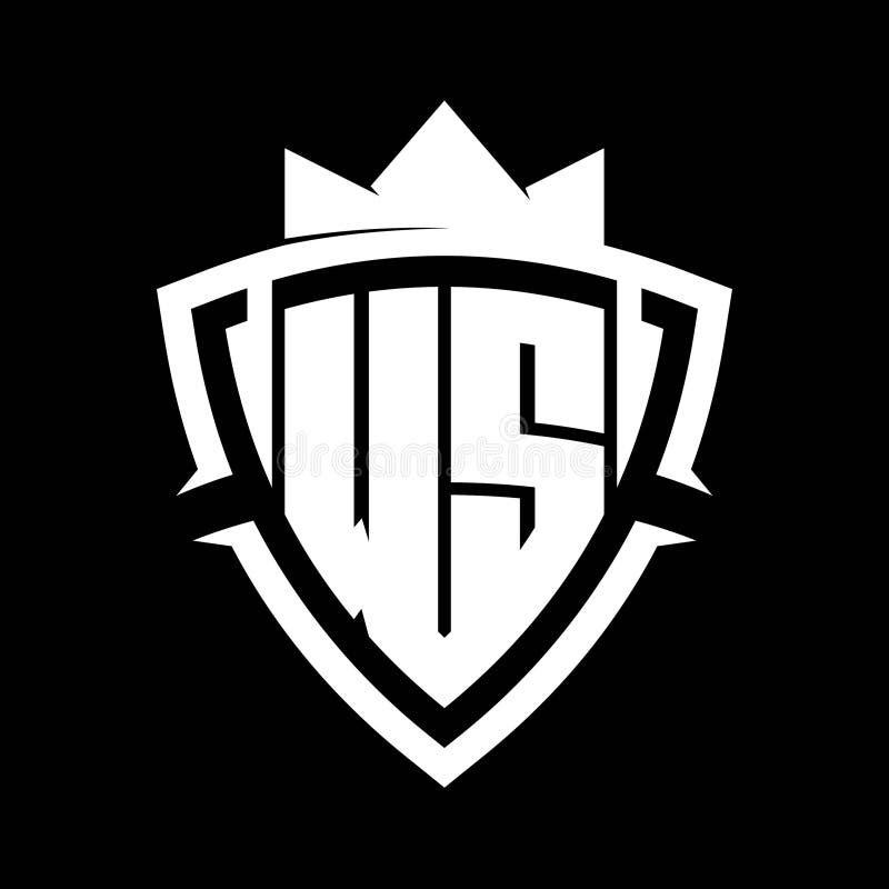 WS Letter Monogram with Triangle Curve Shield Shape with Crown White ...