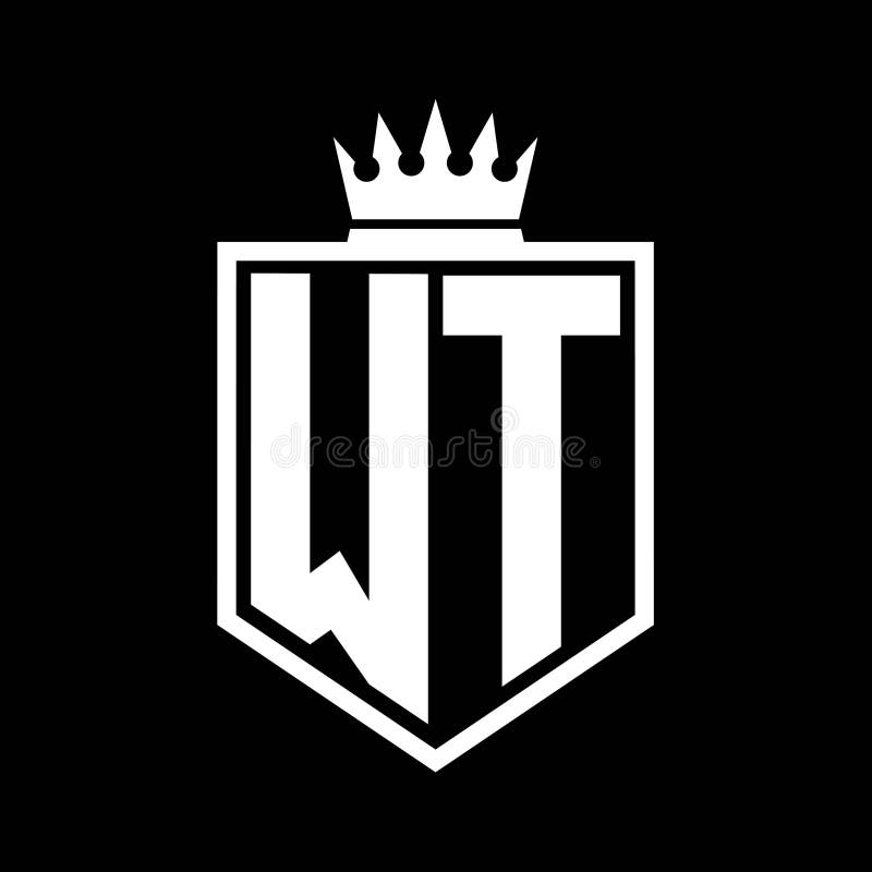 WT Logo Monogram Bold Shield Geometric Shape with Crown Outline Black ...