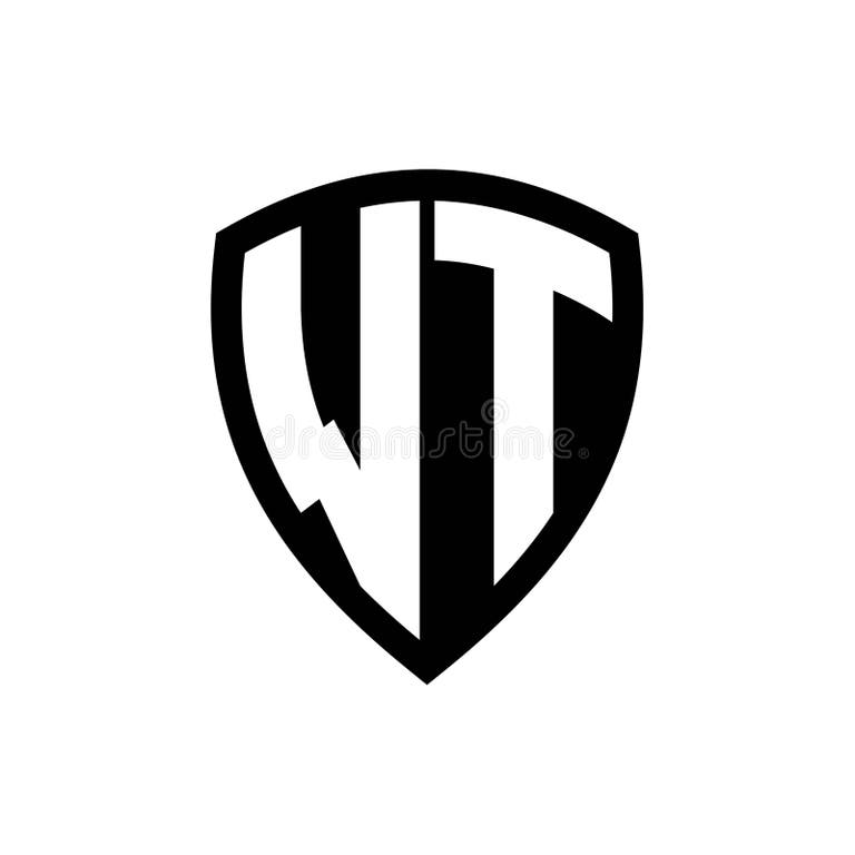 WT Monogram Logo with Bold Letters Shield Shape with Black and White ...