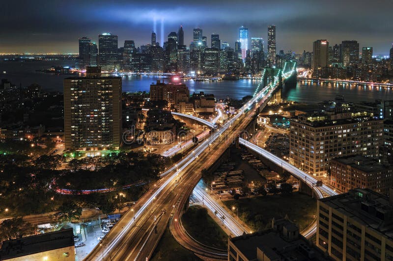 WTC 9/11 Tribute in Light editorial photography. Image of concrrete ...