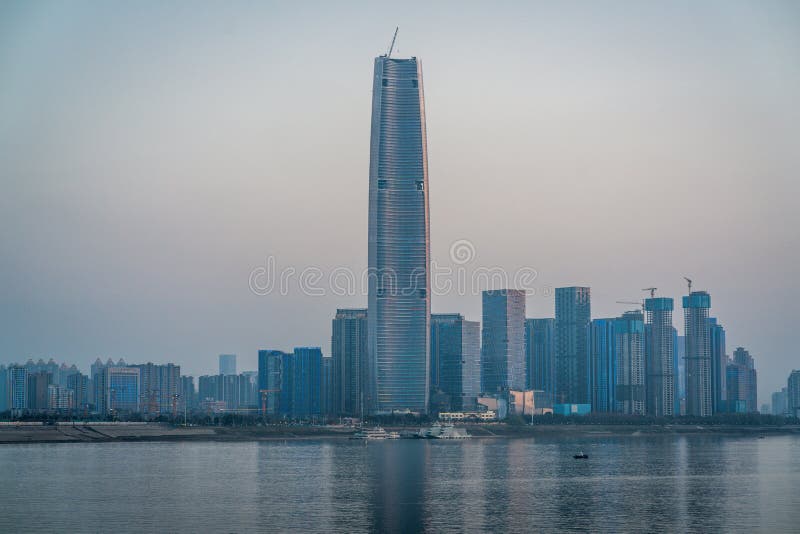 Wuhan Skyline and Yangtze River with Supertall Skyscraper Under ... Wuhan Skyline and Yangtze River with Supertall Skyscraper Under ...