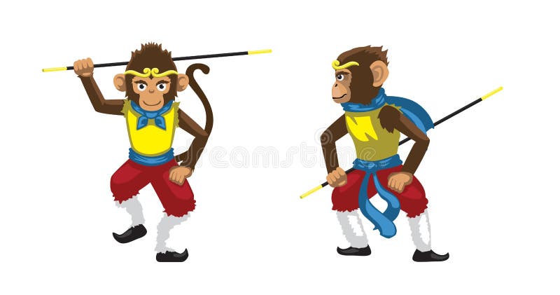 Wukong Monkey Front Side Cartoon Vector Character Illustration Stock ...