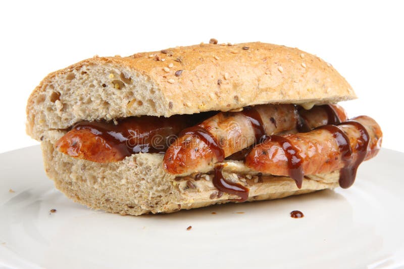 Wurst-Sandwich stockfoto. Bild von ketschup, schweinefleisch - 8859242