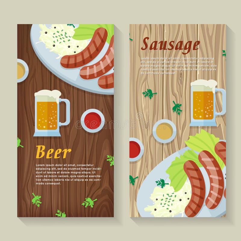 Wurst-und Bier-Netz-Fahnen Im Flachen Design Vektor Abbildung ...