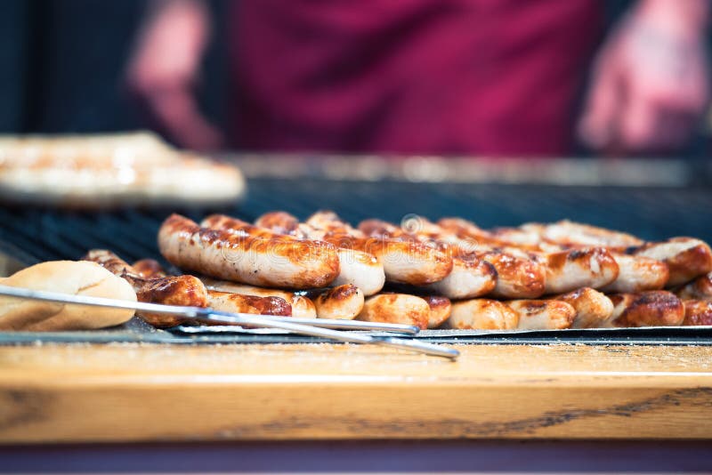 Wurstel warm on the grill stock image. Image of eating - 92865595