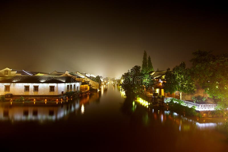 Wuzhen Town at Night stock image. Image of river, chinese - 26992441
