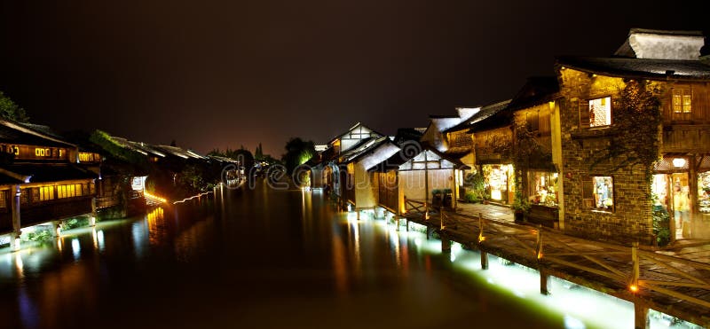 Wuzhen Town at Night stock image. Image of calm, town - 29139411