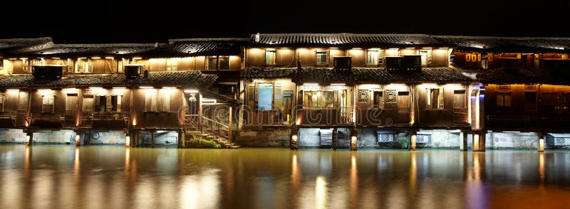Wuzhen Town at Night stock image. Image of ancient, covered - 29139481