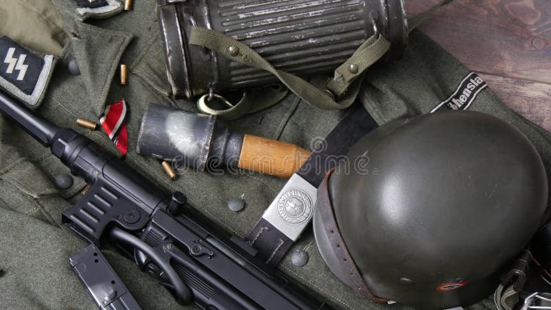 Ww2 German Army Field Equipment with Grenade and Rifle Stock Footage ...
