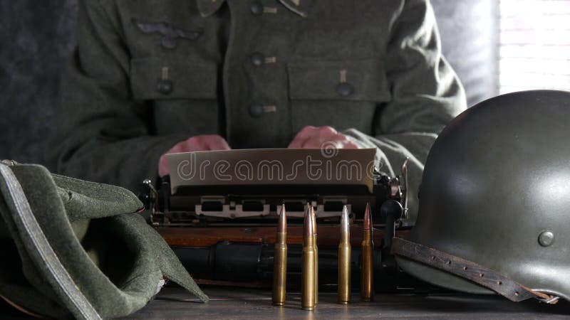 Ww2 German Soldier Using Typewriter, De Focus Concept Stock Video ...
