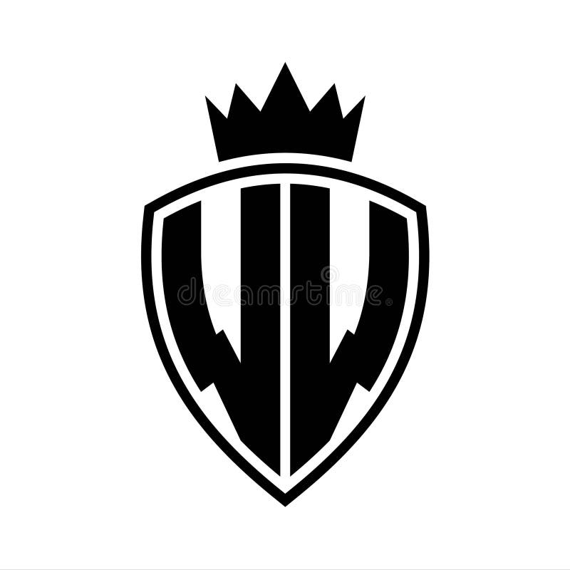 WW Letter Monogram Shield and Crown Outline Shape with Black and White ...