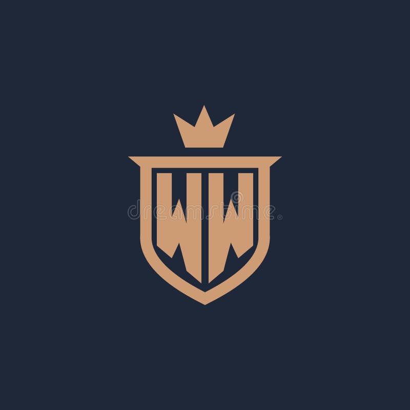 WW Monogram Initial Logo with Shield and Crown Style Stock Vector ...