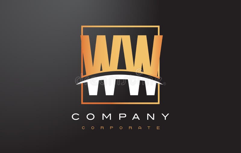 WW W Golden Letter Logo Design with Gold Square and Swoosh. Stock ...