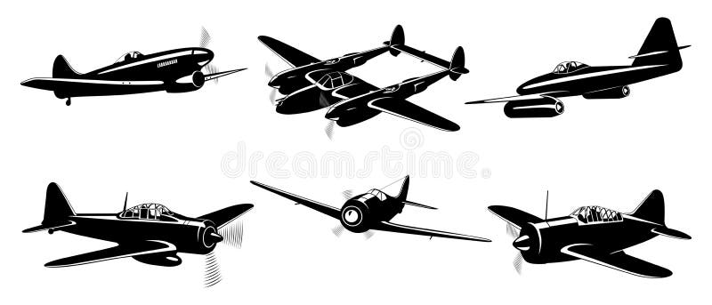 WWII Fighter Planes Silhouettes Collection Isolited on White. Second ...