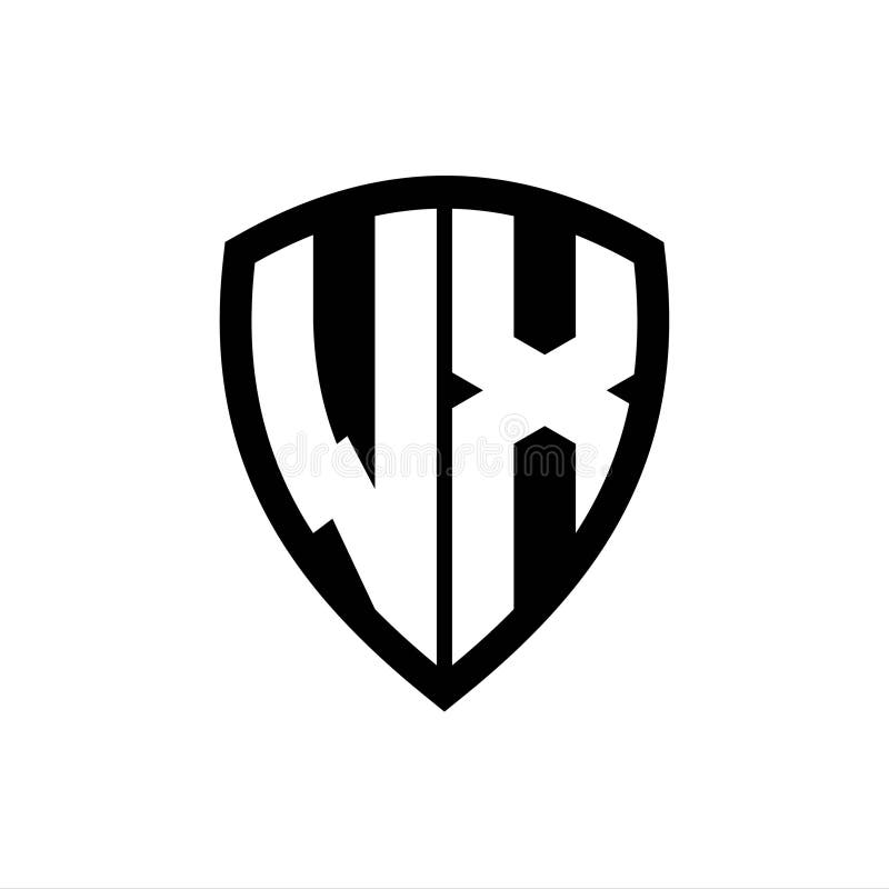 WX Monogram Logo with Bold Letters Shield Shape with Black and White Color Design Stock Vector ...