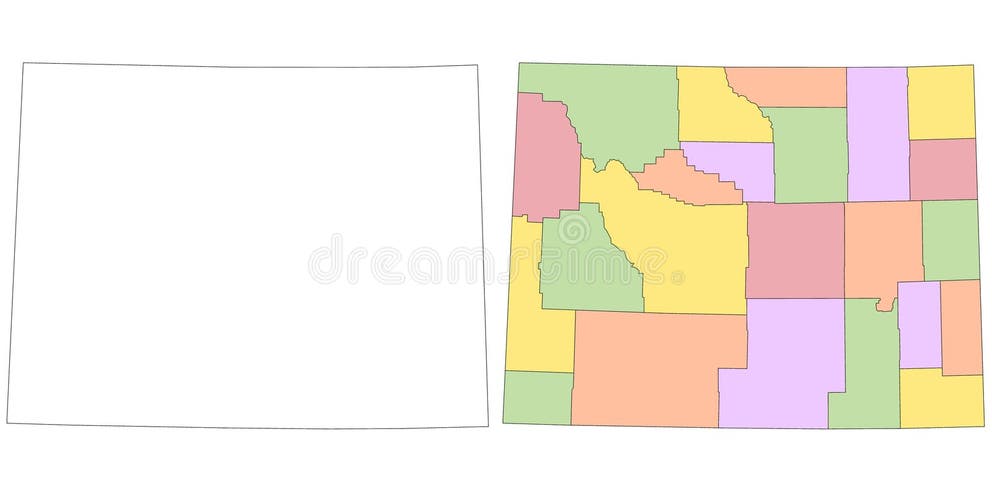 Wyoming Administrative Map, Wyoming Outline and Counties State Map Set ...