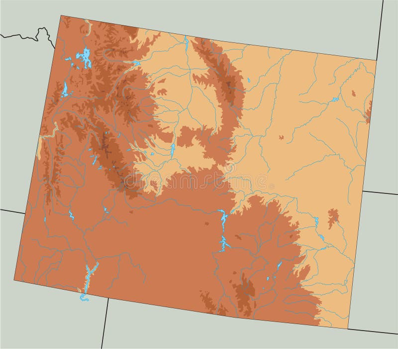 Detailed Wyoming Physical Map. Stock Vector - Illustration of geography ...