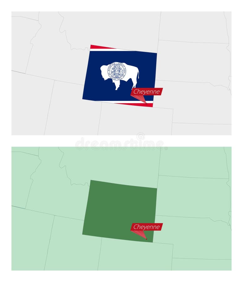 Wyoming Map with Pin of Country Capital. Two Types of Wyoming Map with ...