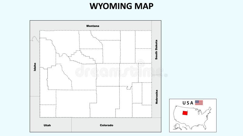 Wyoming Map. Political Map of Wyoming with Boundaries in Outline Stock ...